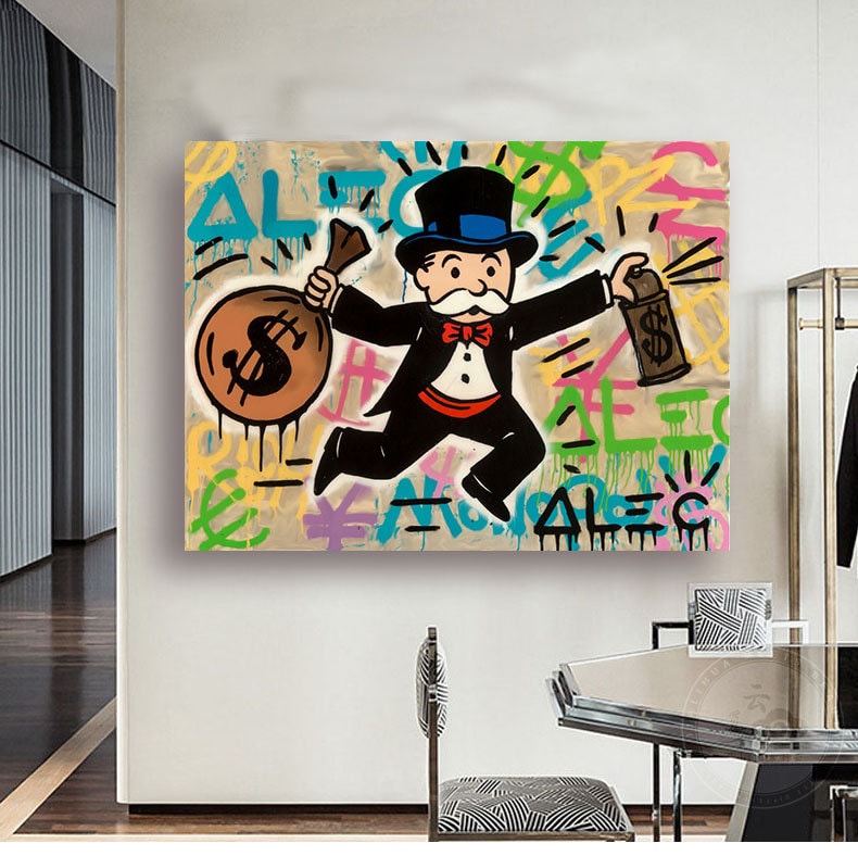 Alec Monopoly Graffiti Oil Painting on Canvas, Urban Art ,graffiti Wall ...