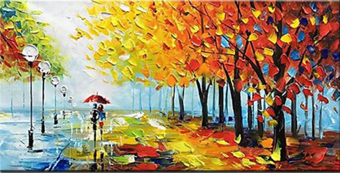 Abstract Art Painting Modern Textured Paintingpark Landscape - Etsy