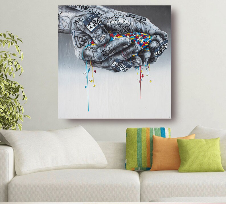 Hand Painted Graffiti Oil Painting on Linen Canvas: Urban Pop Art - Etsy