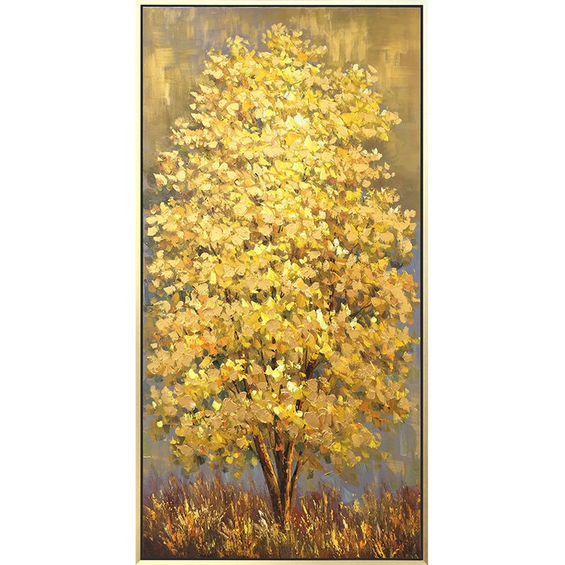 Large Golden Tree Oil Painting on Canvas: Textured Abstract Wall Art - Etsy