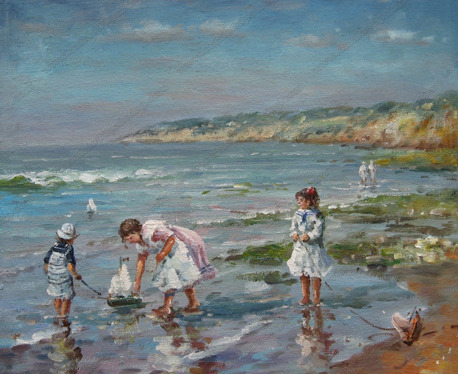 Kids Oil Painting on Canvaschildren Playing on Beach custom - Etsy