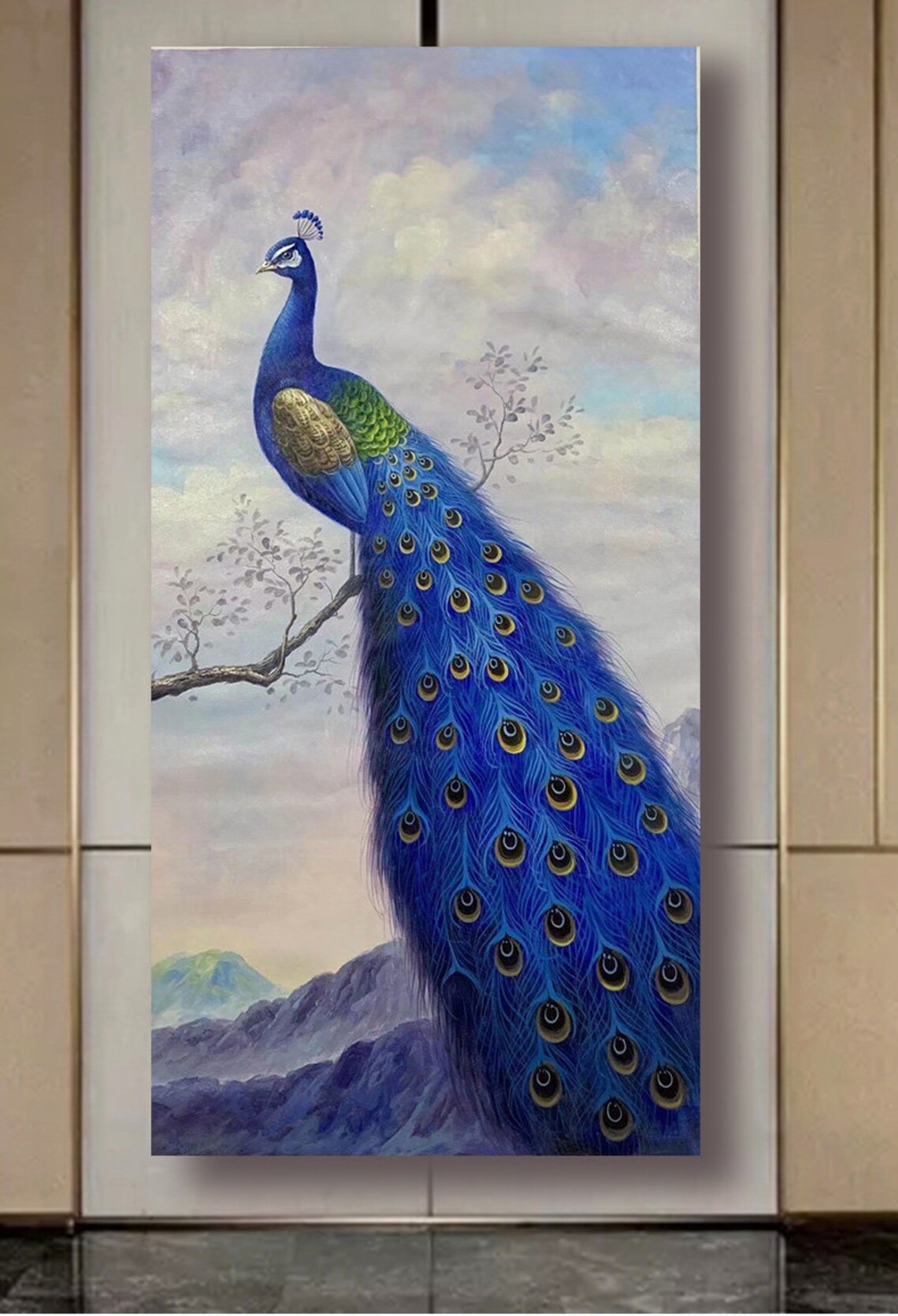 Peacock Oil PaintingBlue Painting on CanvasBirds Art | Etsy
