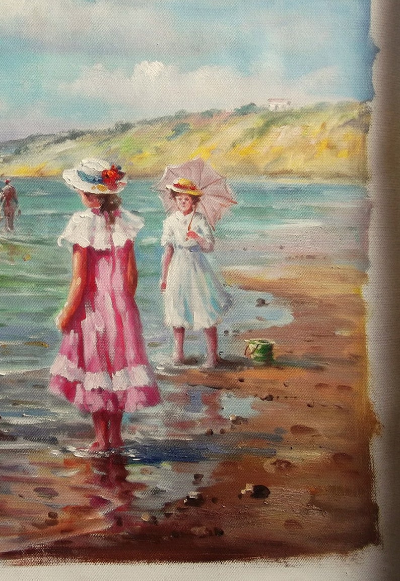 Hand Painted Girls Oil Painting on Canvaschildren Playing on - Etsy