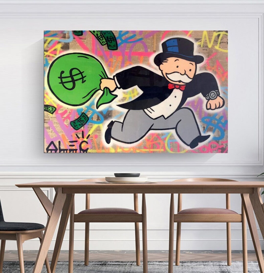 Hand Painted Alec Monopoly Graffiti Oil Painting on Canvas, Urban Art ...