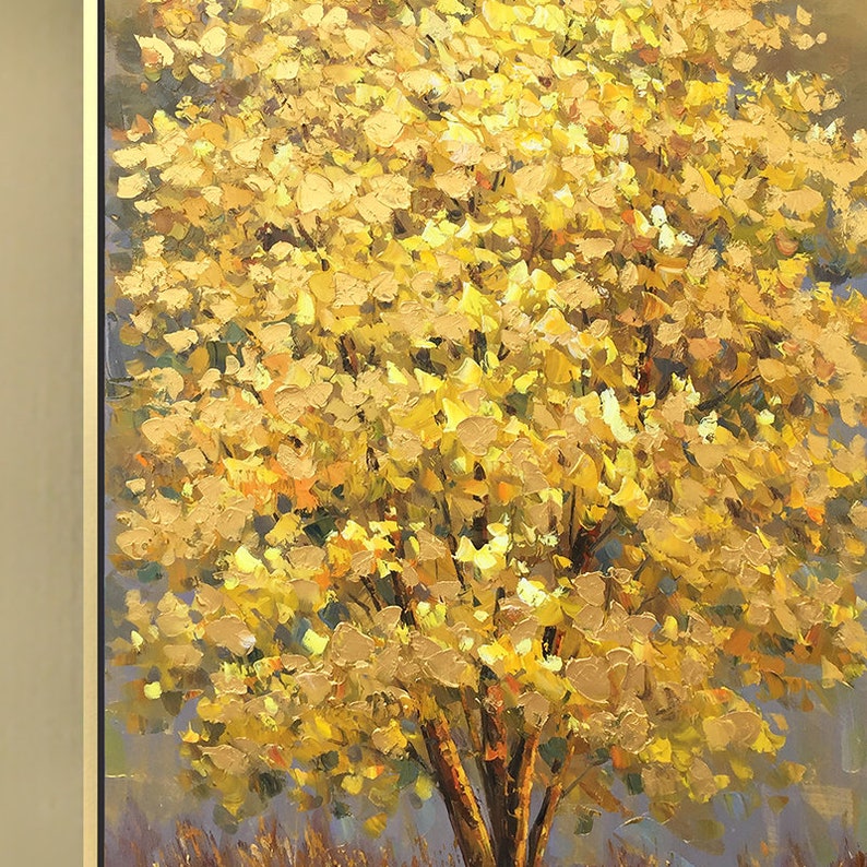 Large Golden Tree Oil Painting on Canvas: Textured Abstract Wall Art - Etsy