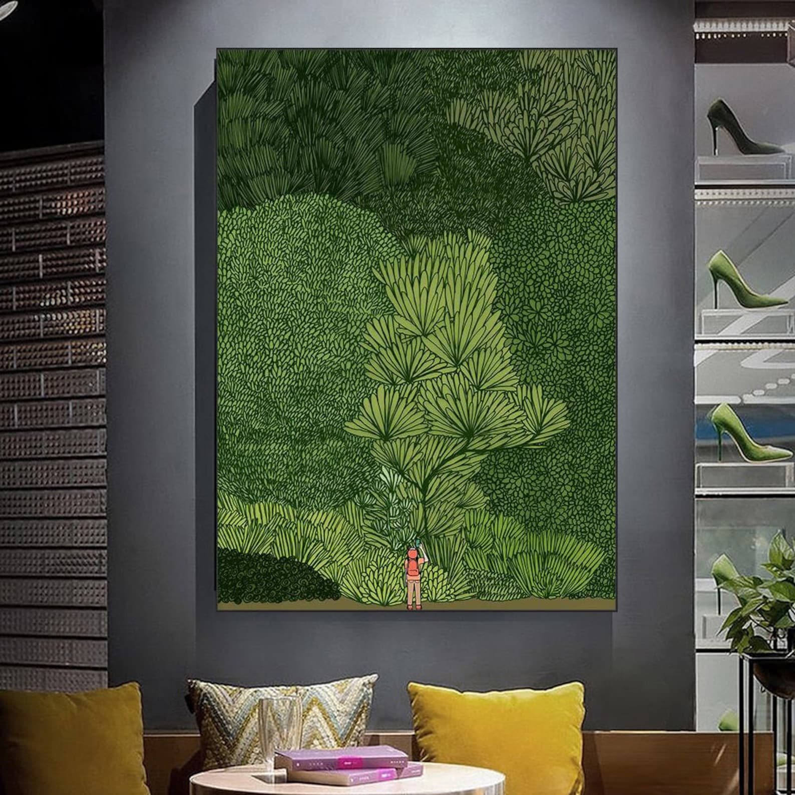 Emerald Green Forest Abstract Painting: Textured Acrylic Line Art - Etsy