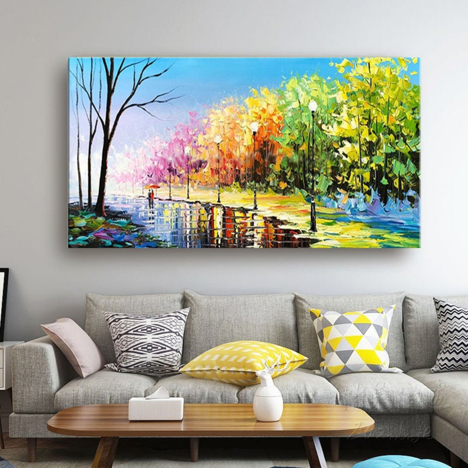 Landscape Paintings,modern Textured Trees Painting on Canvas,large Wall ...