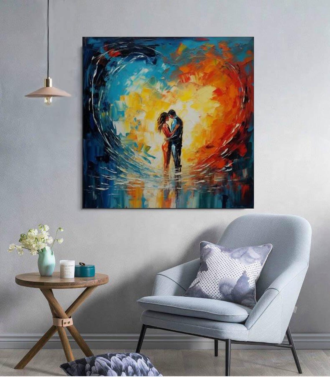 Romantic Couple Oil Painting on Canvas: Modern Wall Art - Etsy