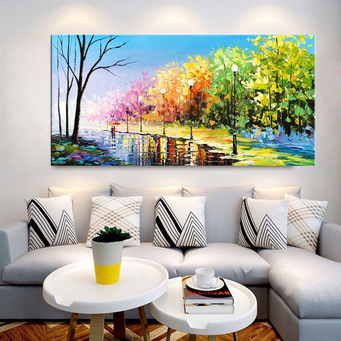 Landscape Paintingsmodern Textured Trees Painting on - Etsy