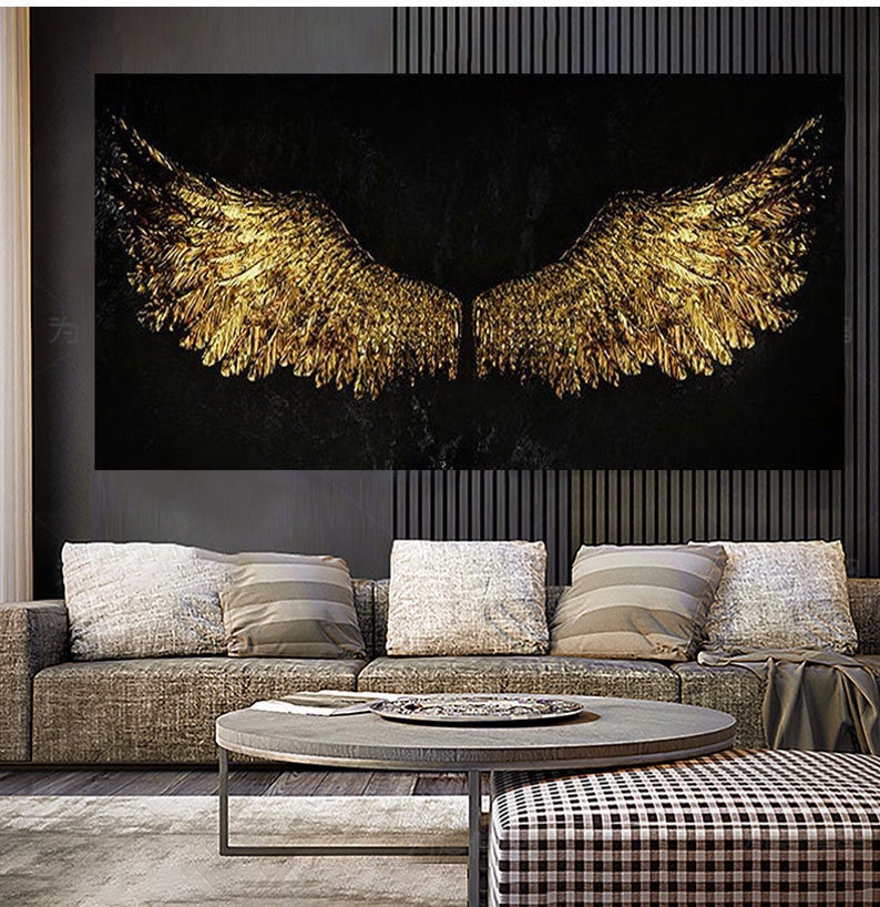 Gold Angel Wing Oil Painting on Canvas: Abstract Texture Wall Art - Etsy