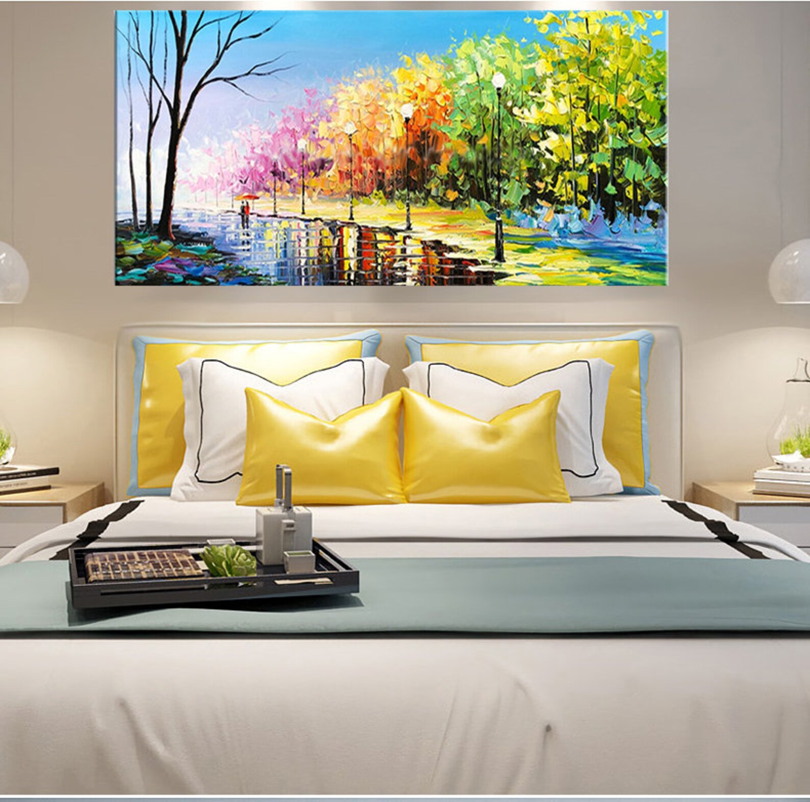 Landscape Paintings,modern Textured Trees Painting on Canvas,large Wall ...