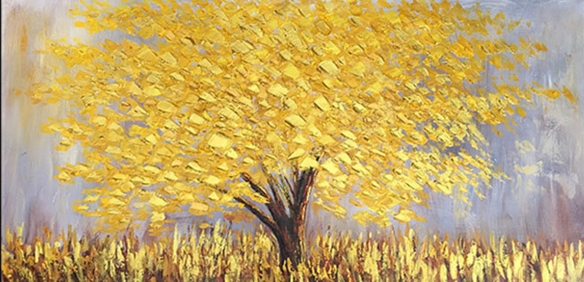 Yellow Tree Oil Paintinglarge Wall Artabstract Painting on - Etsy