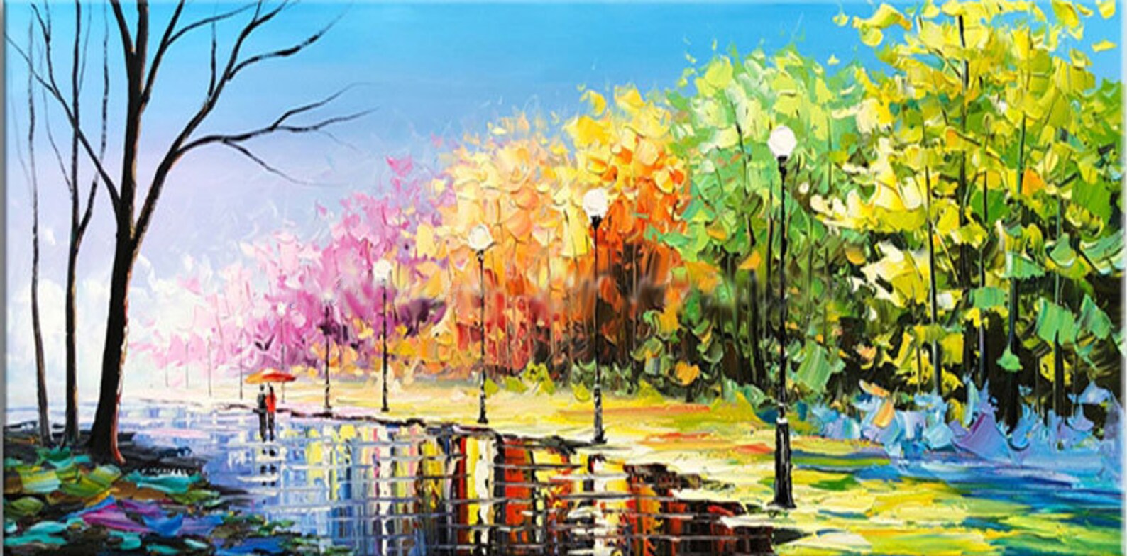 Landscape Paintings,modern Textured Trees Painting on Canvas,large Wall ...