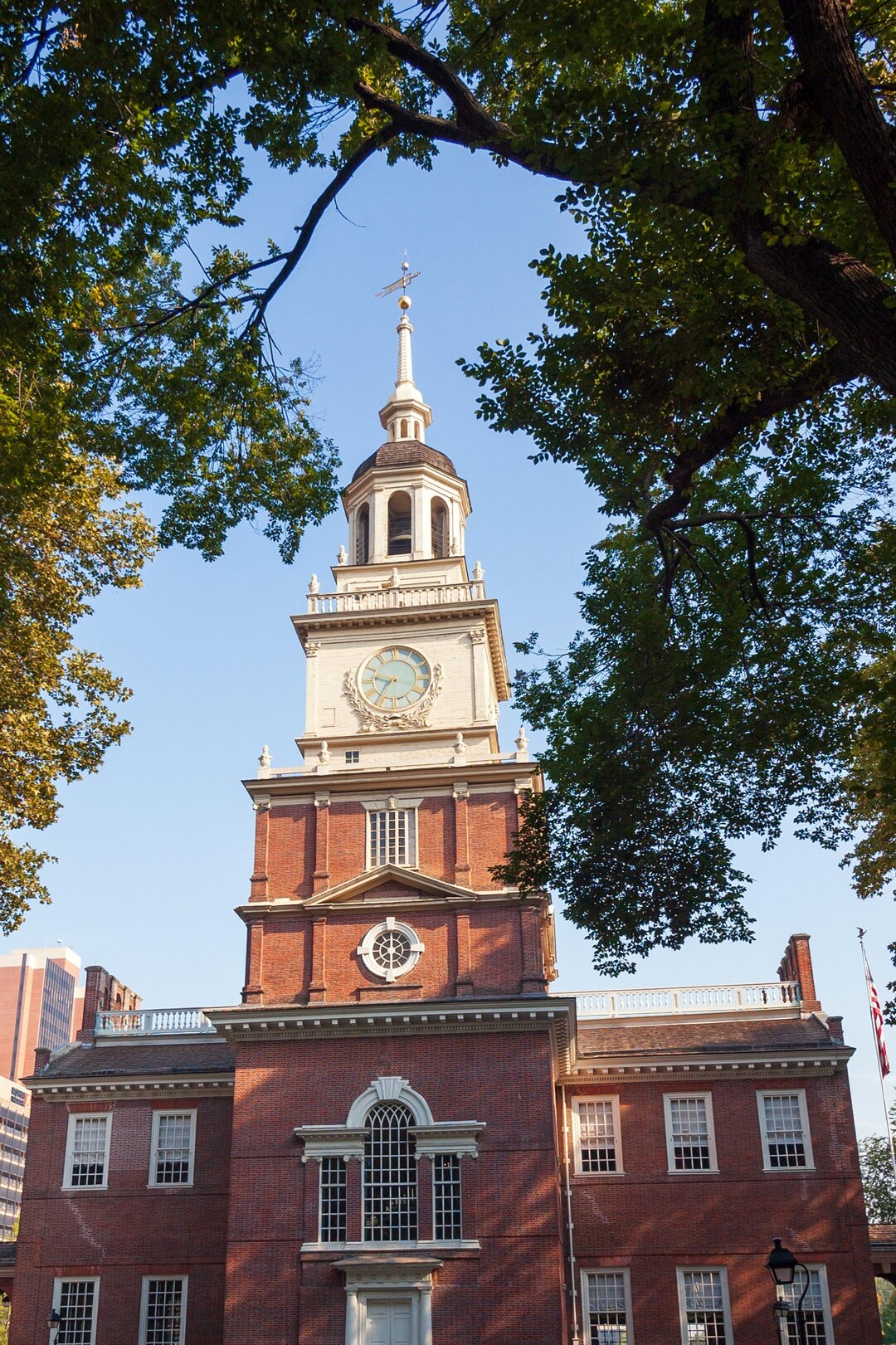 Independence Hall Clock Through the Trees – Philadelphia Historic ...