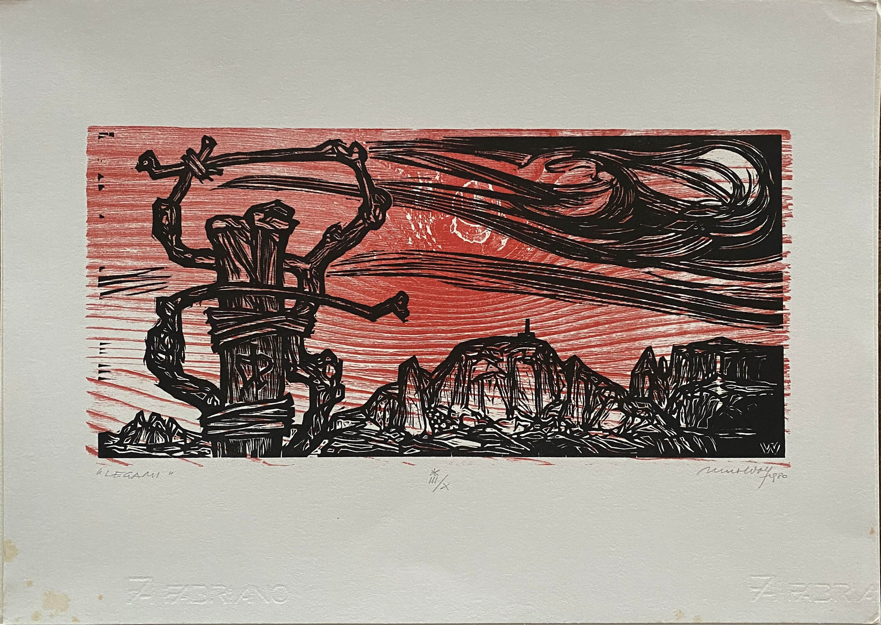 Etching Engraving Remo Wolf Woodcut My Land Trentino 50x35 Signed ...