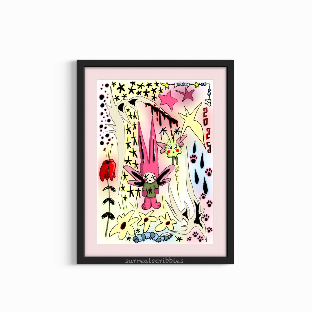 Whimsy Rabbit Printable Wall Art, Digital Download, Whimsical Graffiti ...