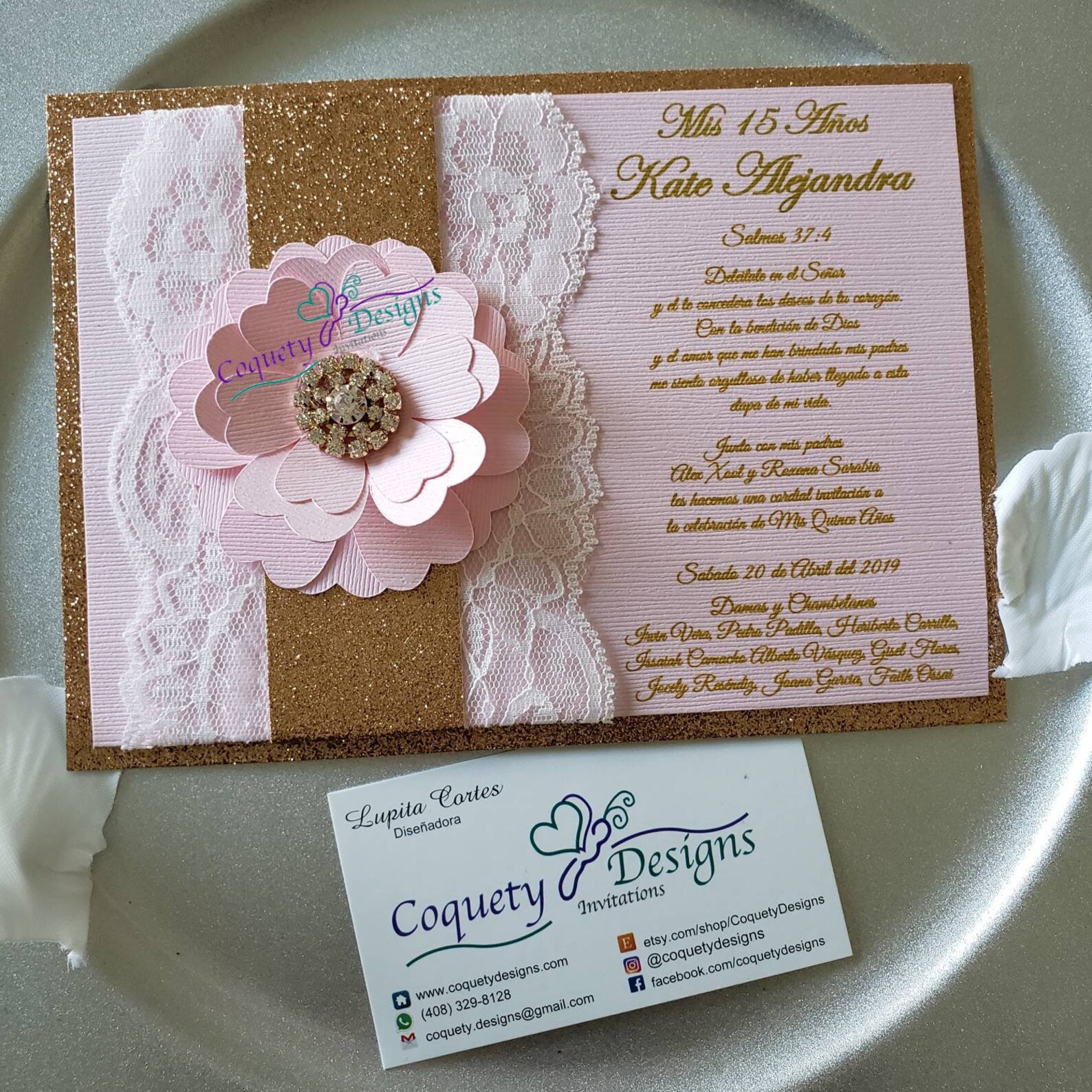 Beautiful Pink and Rose Gold Flower Invitation | Etsy