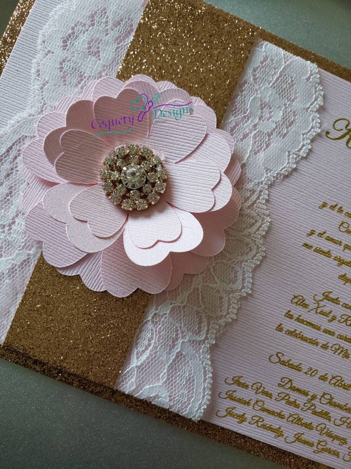 Beautiful Pink and Rose Gold Flower Invitation | Etsy
