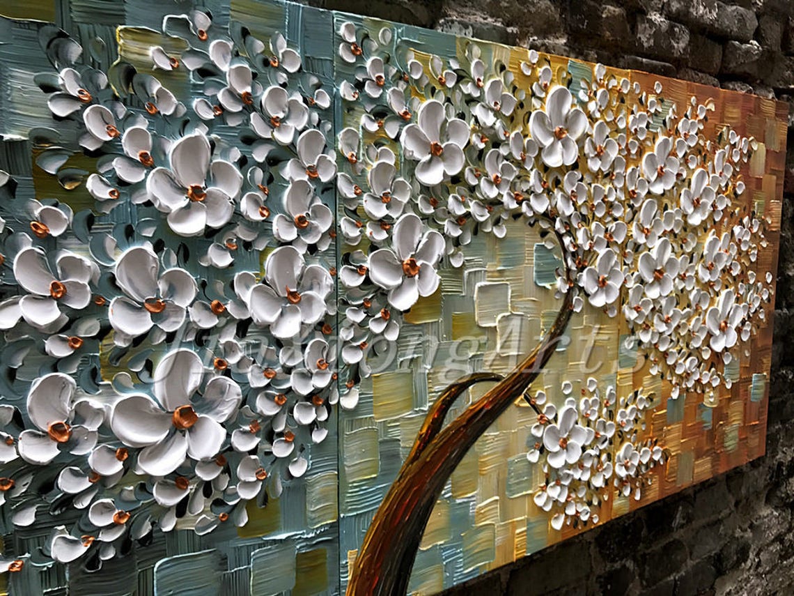 3D Flower Tree Painting, Original Oil on Canvas, Stretched & Framed - Etsy