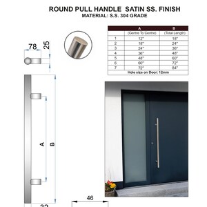 Door Pull Long Handle, Entry Door Handle 36″ Round ‘H’ Shape, Stainless ...