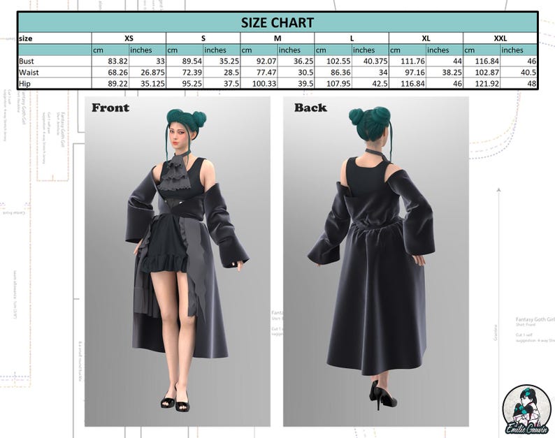 DIGITAL FILE | Gaia Fantasy Goth Girl PDF Pattern (sizes Xs-m) - Etsy