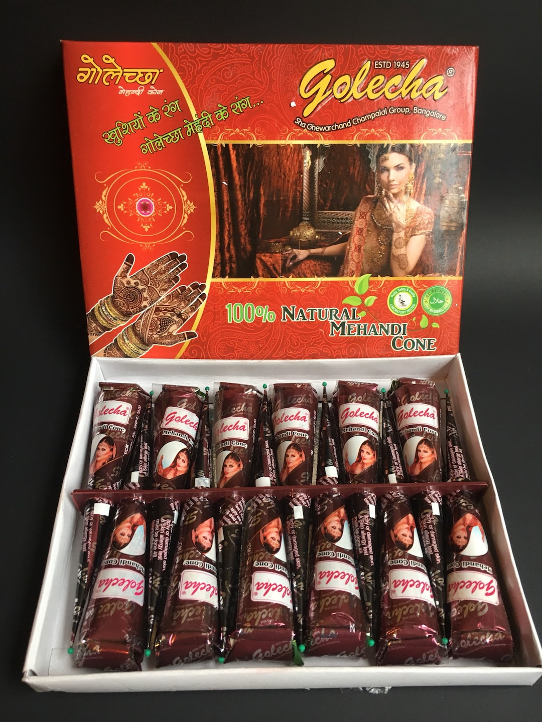 12 Golecha Natural Brown Henna Cones Temporary Tattoo Body Art Mehandi ...