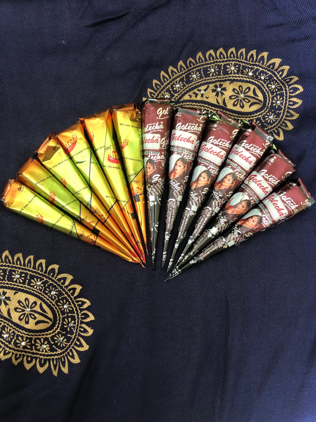 6 Golecha Natural Brown 6 Mirchi Red Henna Cones Temporary Tattoo Ink ...