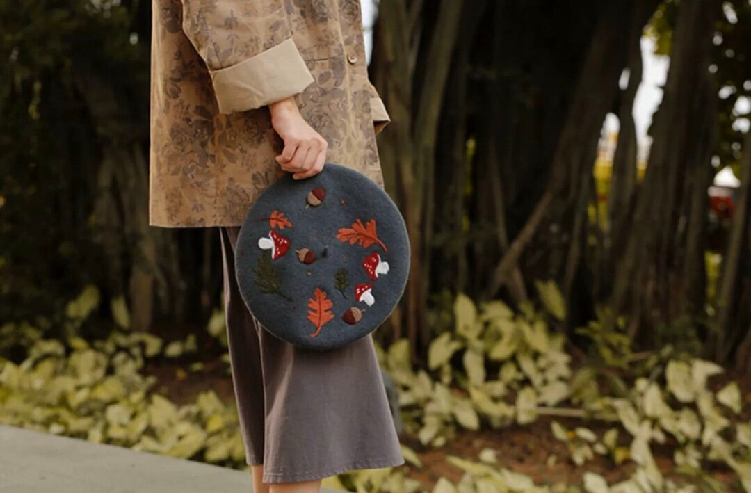 Toadstool Maple Leaves Pine Cone Inspired Needle Felted Beret - Etsy