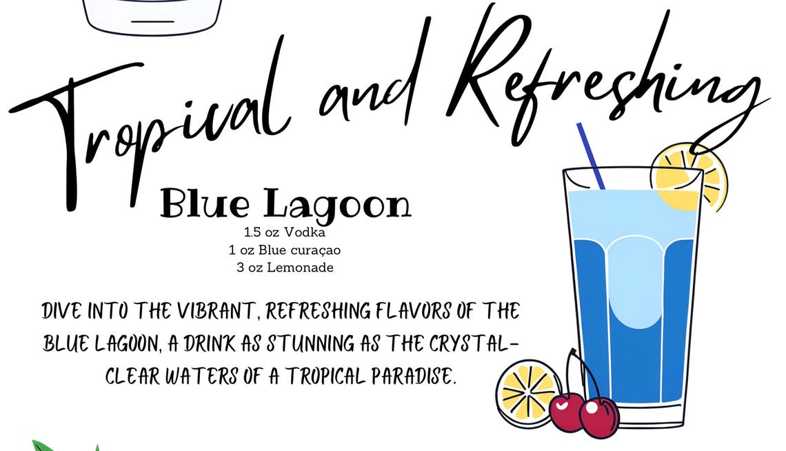 Printable Summer Pool Party Cocktail Menu, Tropical Cocktails ...