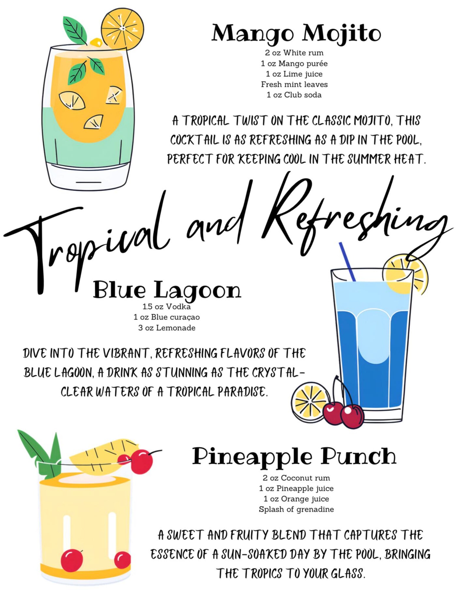 Printable Summer Pool Party Cocktail Menu, Tropical Cocktails ...