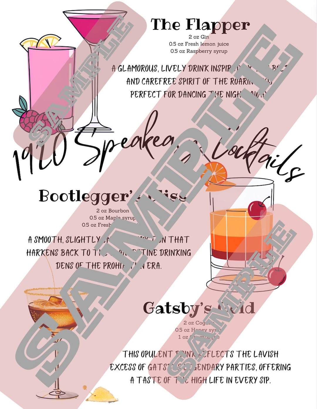 Speakeasy Cocktails Menu, Printable Bar Menu, PDF Themed Cocktails, Party Drink Printables ...