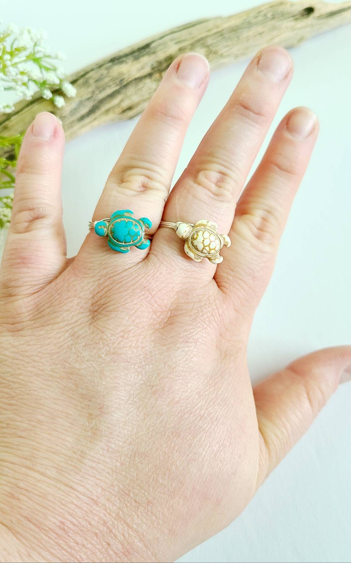 Turquoise Sea Turtle Ring Ivory Turtle Ring White Wire Wrapped Sea ...