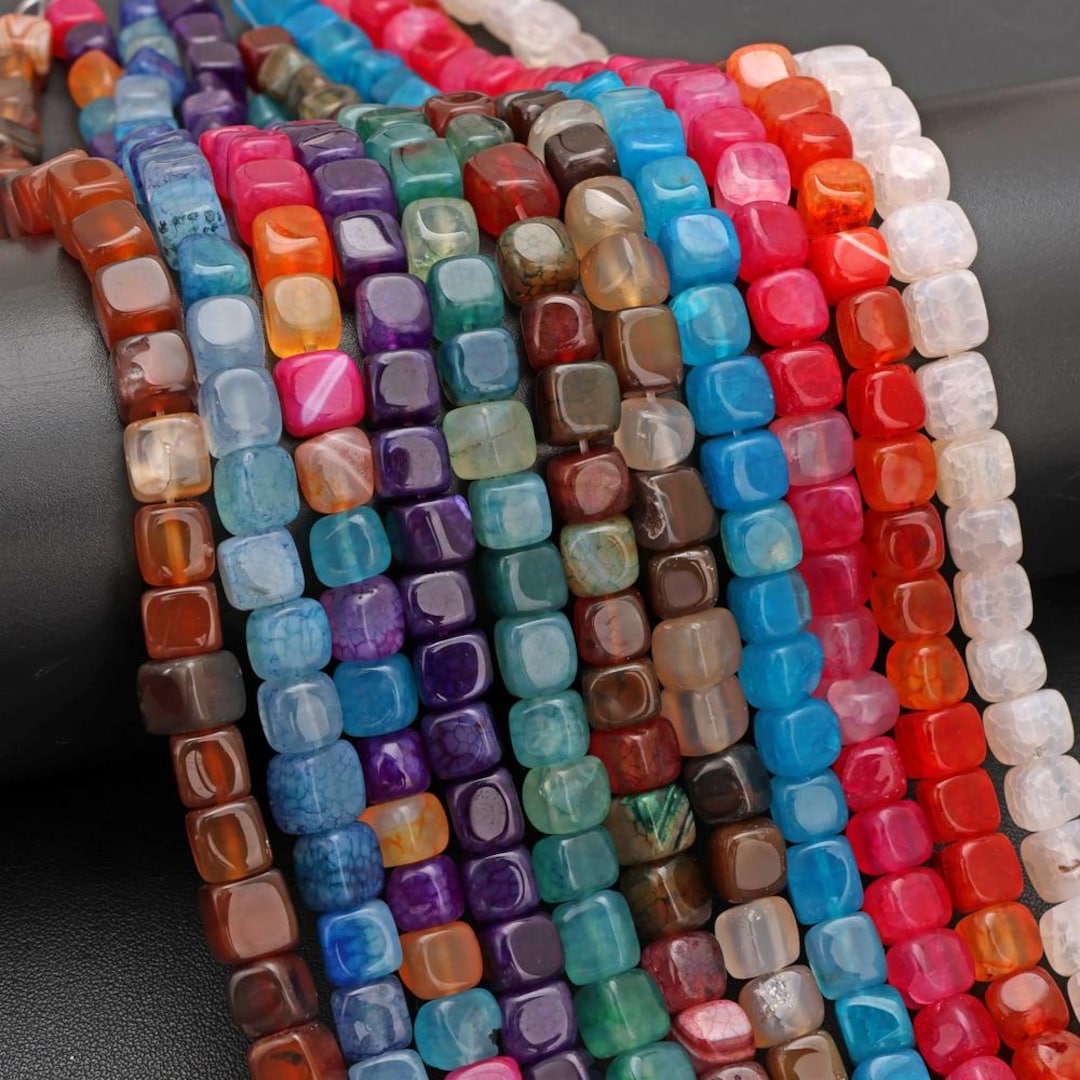 6-8MM Square Natural Stone Agates 3D Multicolor Agates Cube Loose ...