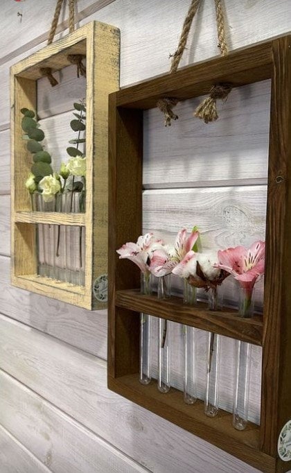 Wooden Hanging Vase for Greenery or Dried Flowers Dry Flower Rack ...