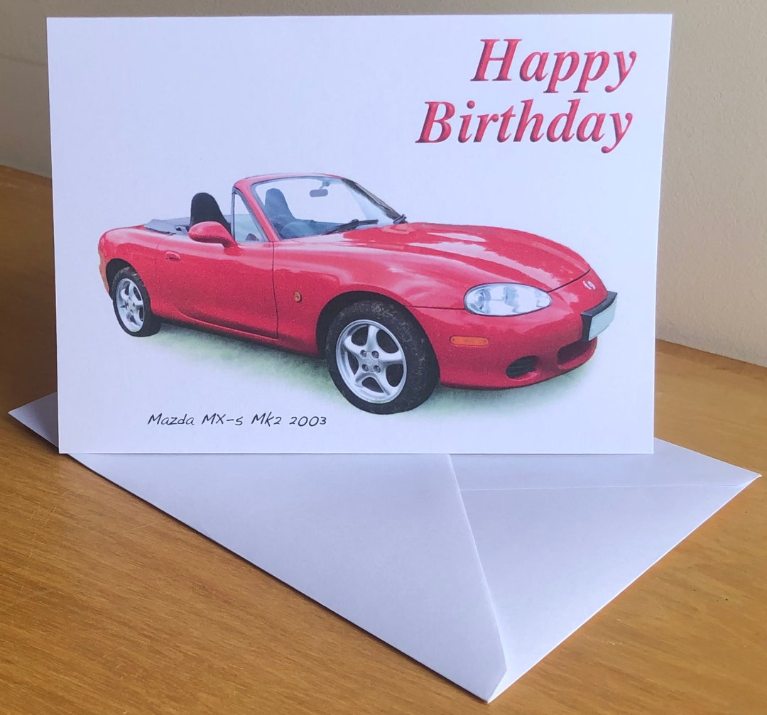 Mazda MX-5 Mk2 2003 (red) -5 X 7in Happy Birthday, Happy Anniversary ...