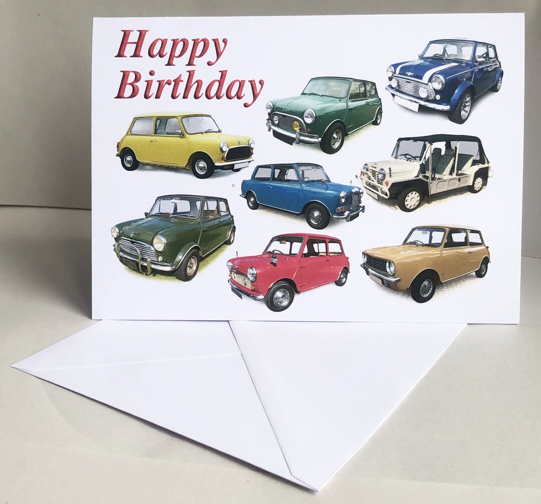 Mini Classic Cars - 5x7in Greeting Card With Envelope - Happy Birthday ...