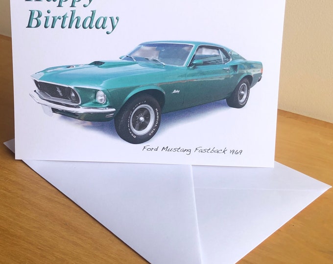 Ford Mustang Birthday Greeting Card, Shelby GT Vintage Car, Retro ...