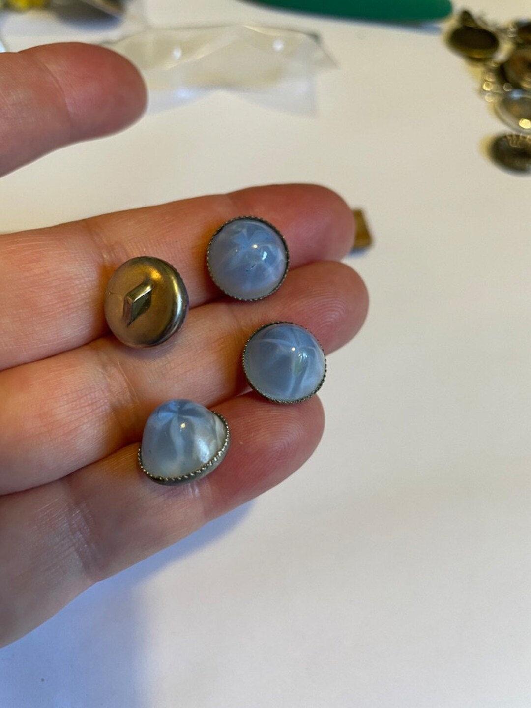 4 Stunning Metal Buttons With Sky Blue Glass - Etsy