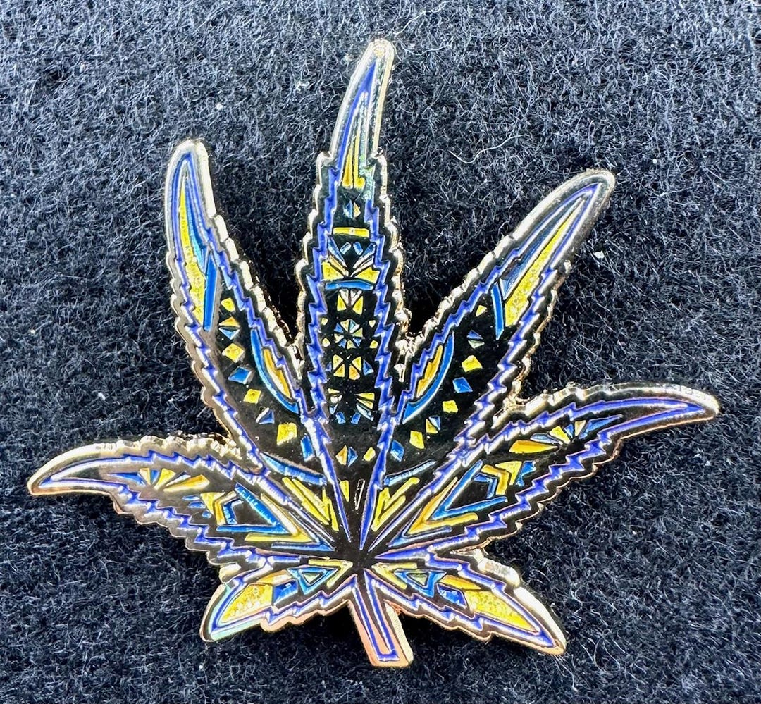 Gold X Blue Cannabis Leaf Enamel Pin Geometric Weed Art, Marijuana Leaf ...