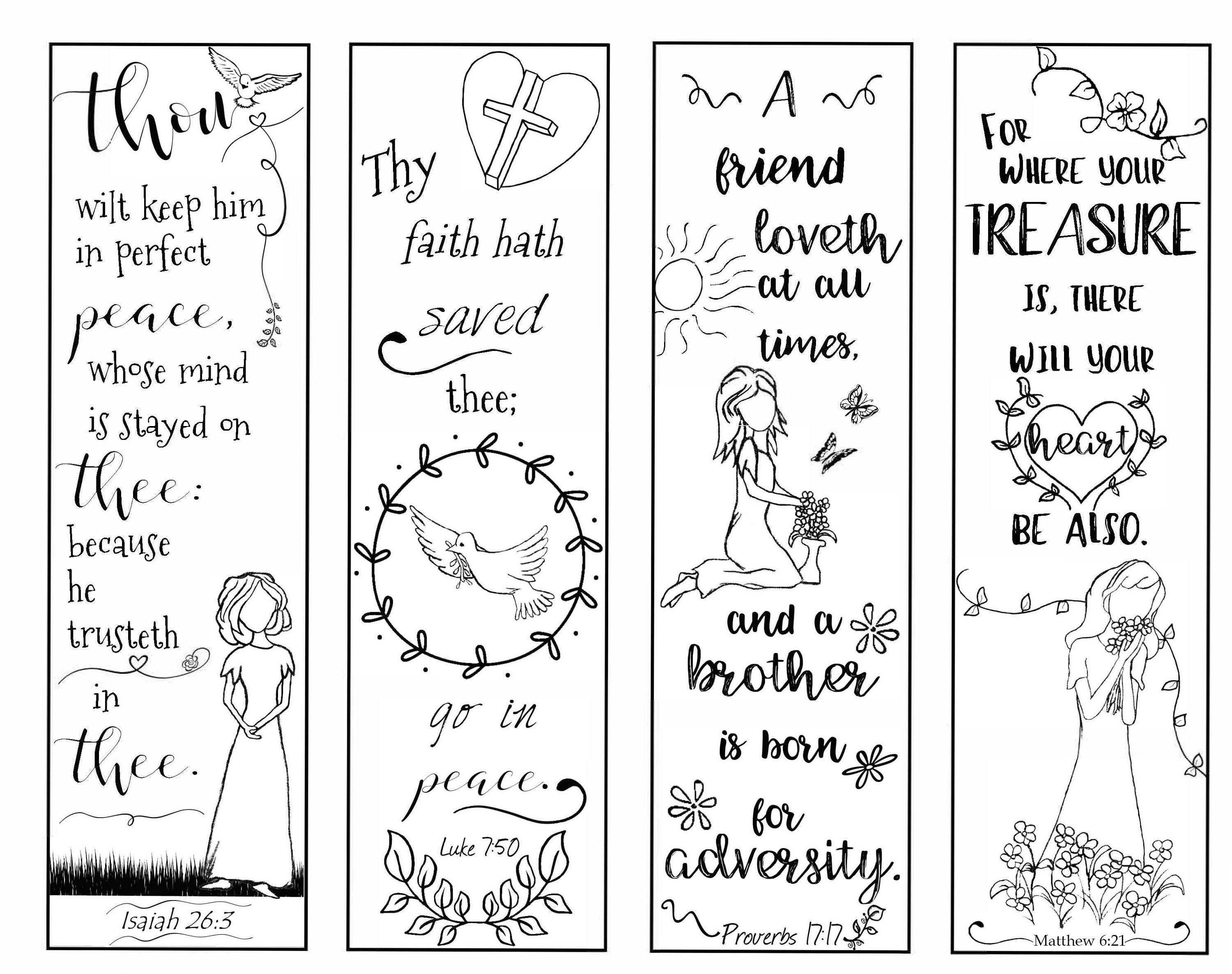 Bible Verse Bookmarks on Peace and Love B/W Color Your Own Print and ...