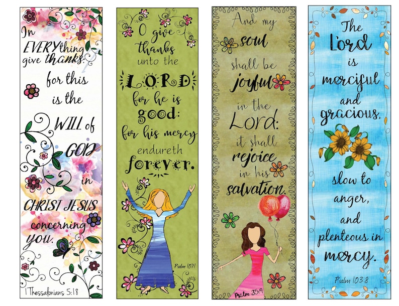 Bible Verse Bookmarks on Thankfulness DIY Full Color Print and Cut - Etsy