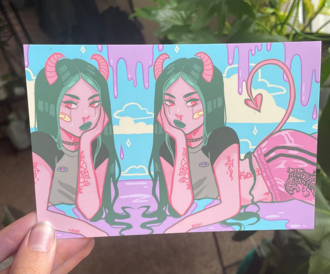 Pastel Demon Girl Mini Print | Etsy