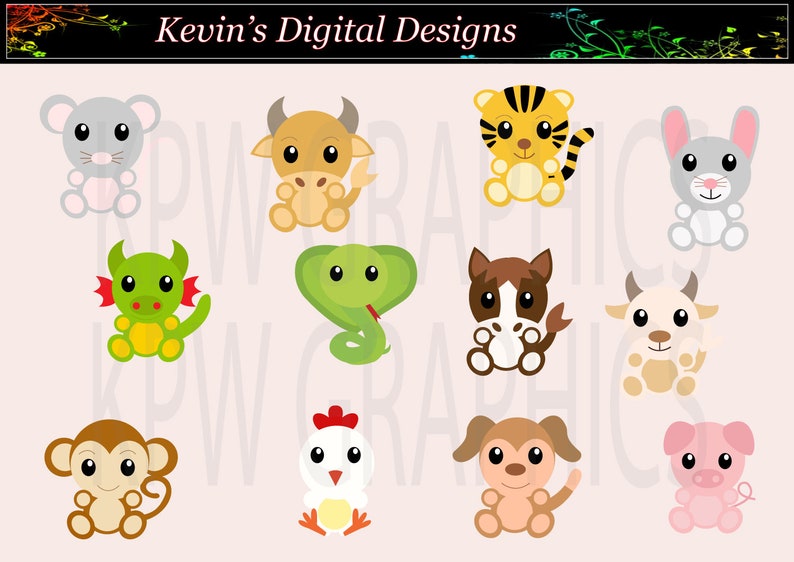 Chinese New Year Animals Clipart Set in a PNG Format. Personal | Etsy