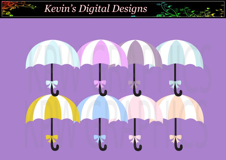 Pastel Umbrellas Clip-art Set 2 in a PNG 300ppi format. | Etsy