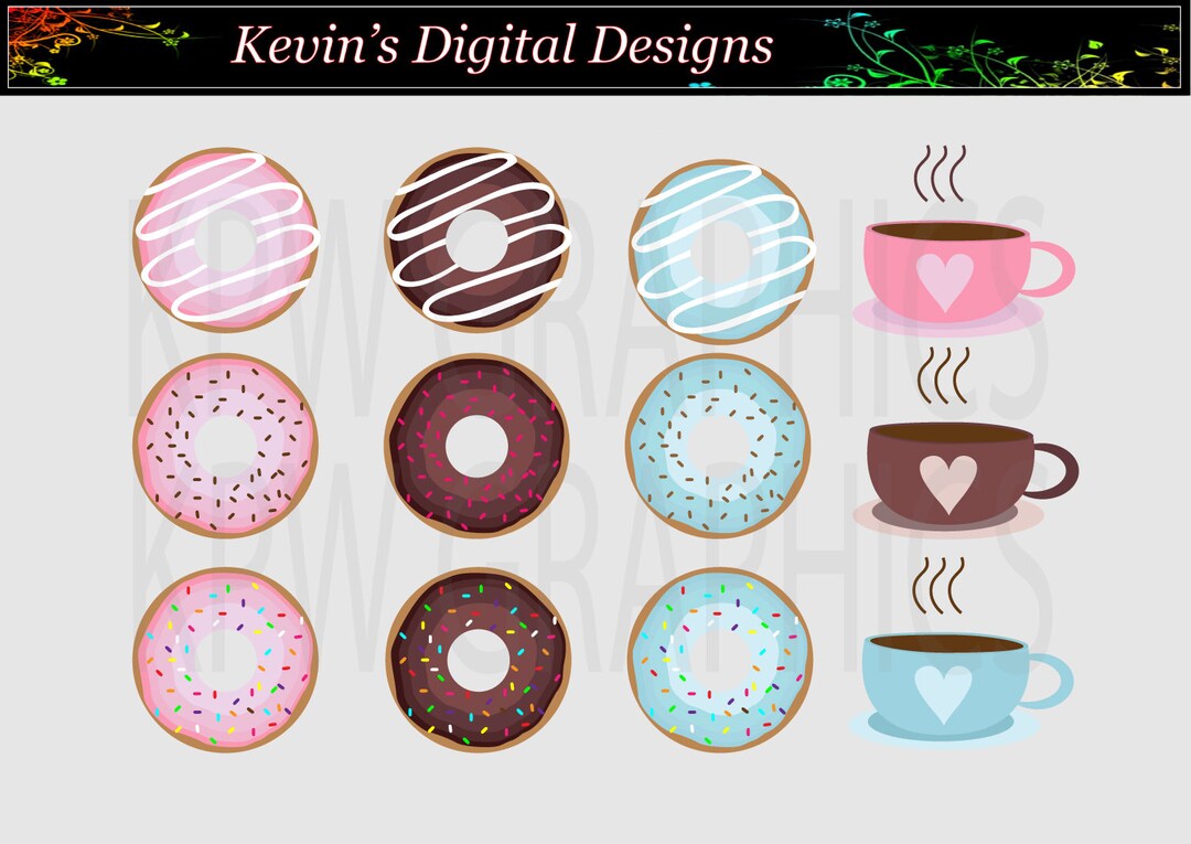 Coffee and Donuts Clip-art in a PNG Format. Personal & Small Commercial ...