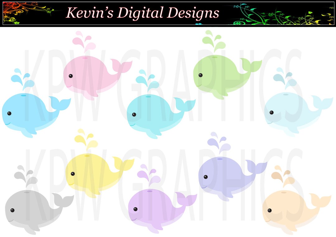 Colorful Rainbow Cute Whales, PNG, Personal & Small Commercial Use 0088 ...