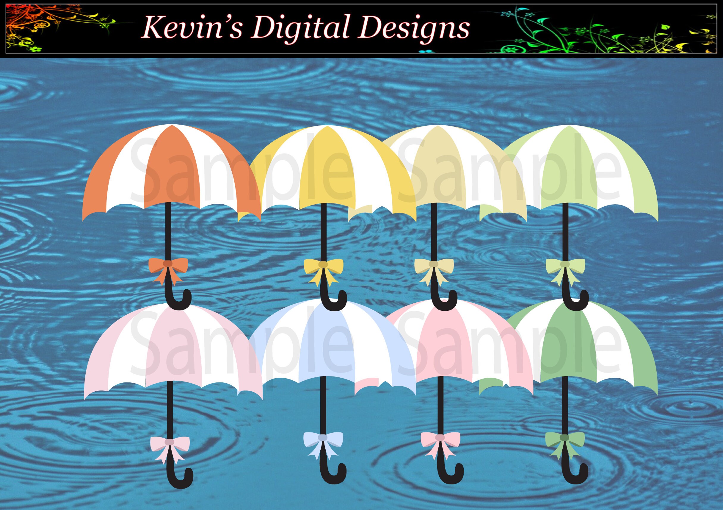 Pastel Umbrellas Clip-art Set 3 in a PNG 300ppi Format. Personal ...