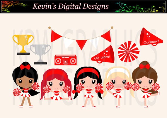 Red and White Cheerleader Clip-art Set in a PNG 300ppi | Etsy