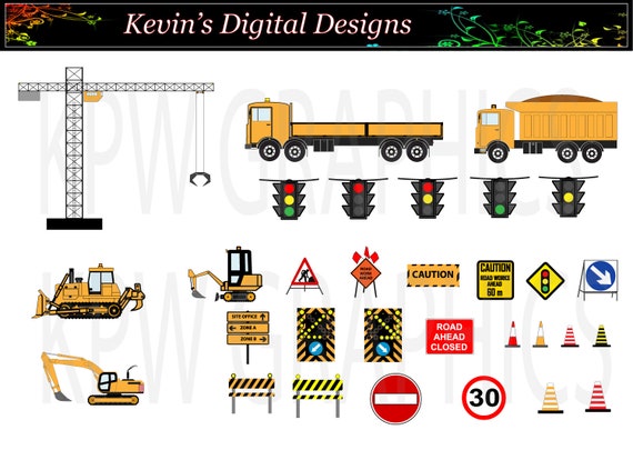 Construction Clip-art Set 6 With Vehicles and Accessories in | Etsy UK