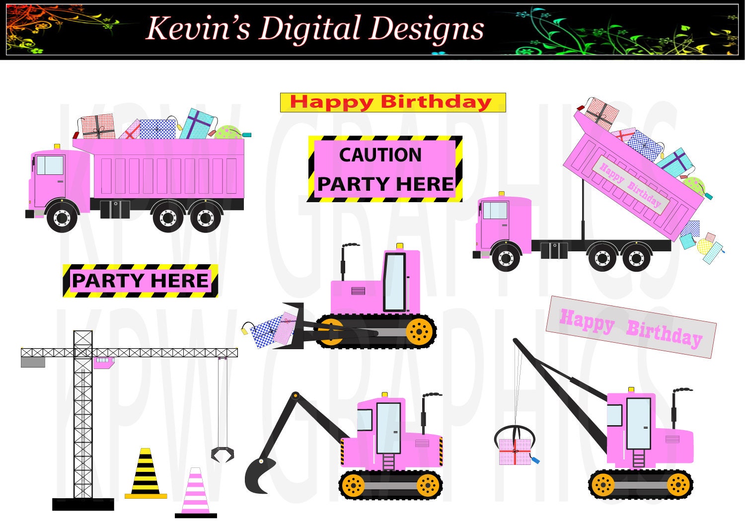 Birthday Construction Clip-art Set 9, PNG, Personal & Small Commercial ...